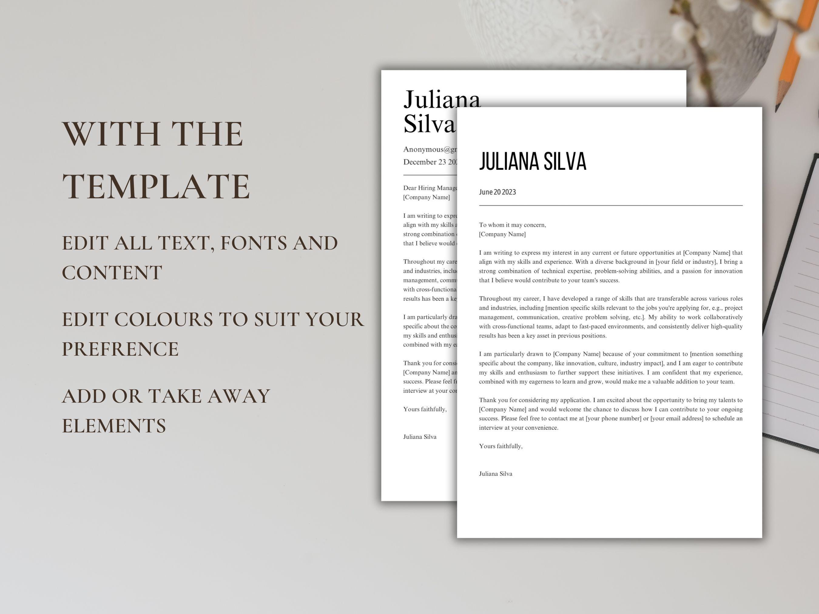 Professional Cover Letter Template, Modern Cover Letter, Basic Cover ...