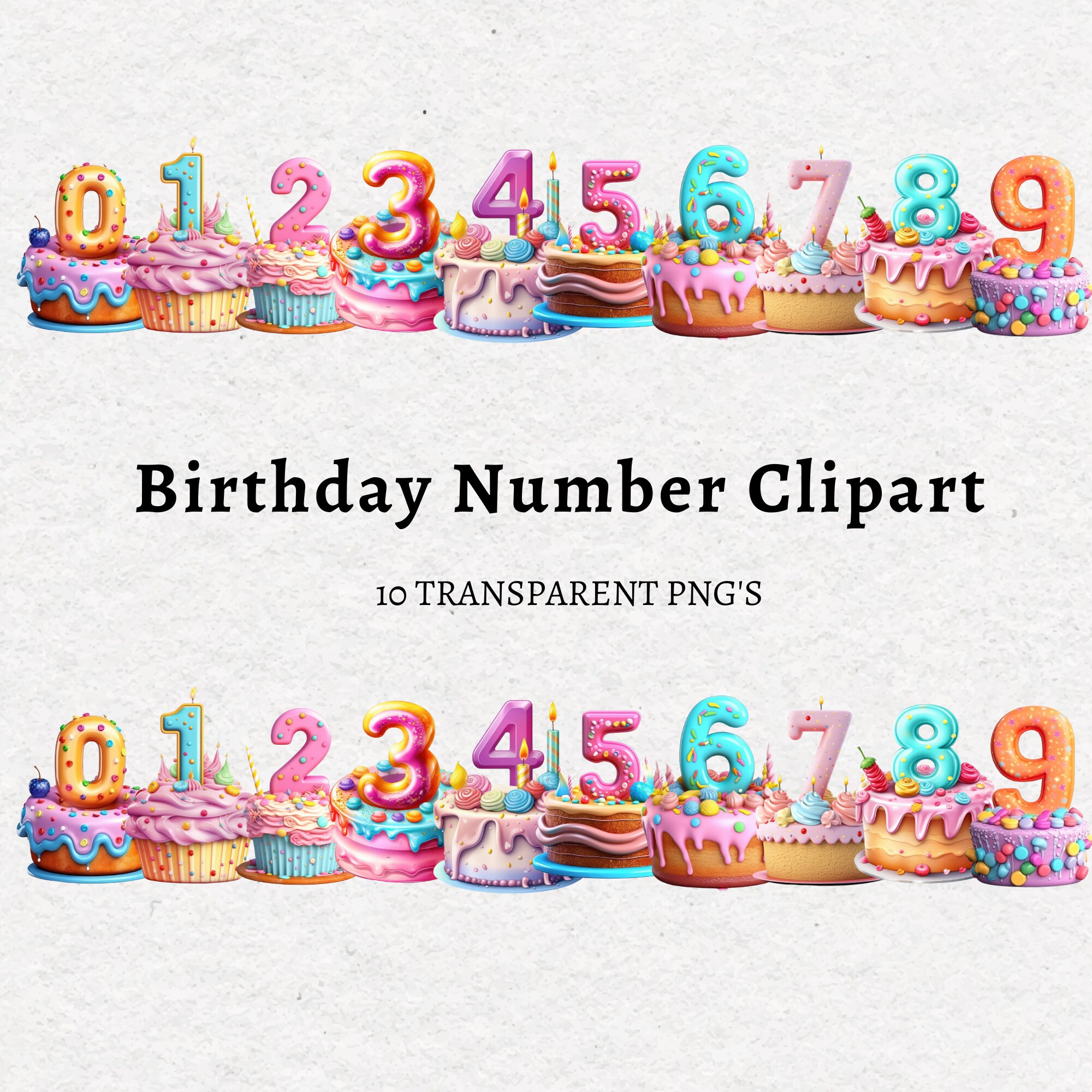Birthday Numbers Clipart: 0-9 Candy Toppings PNG Files for Cakes ...