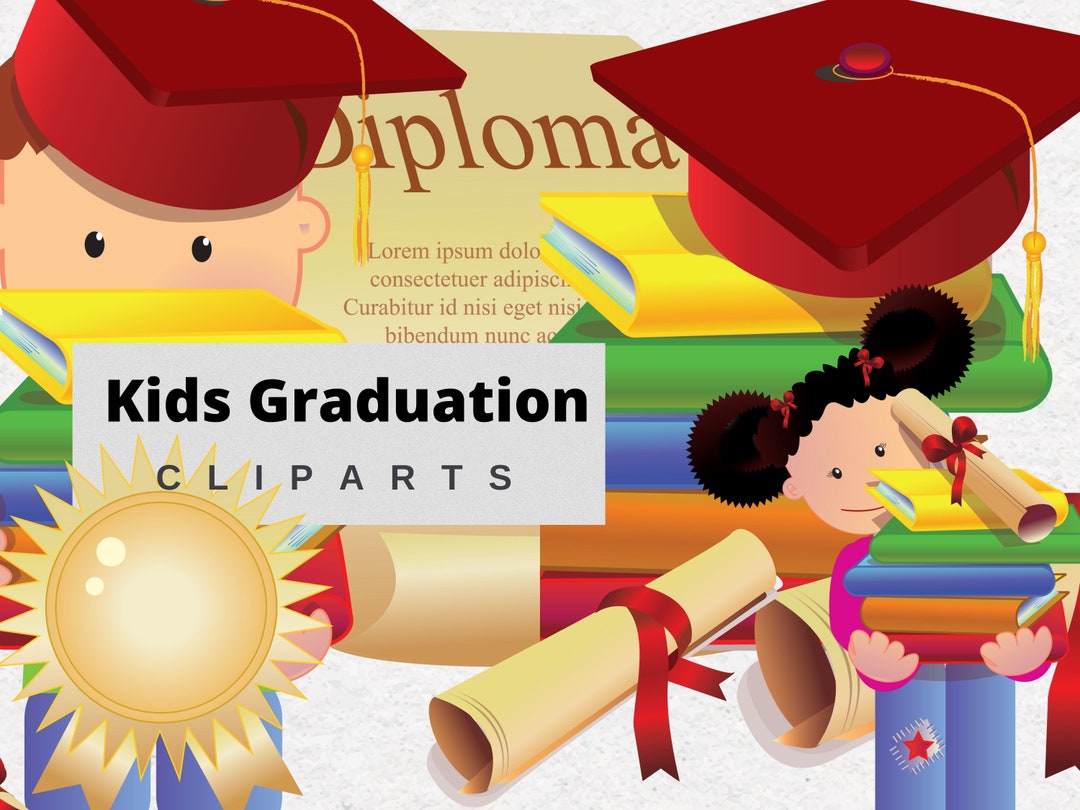 8 Kids Graduation Clipart Cute Kindergarden Graduation Cap, Diplomas ...