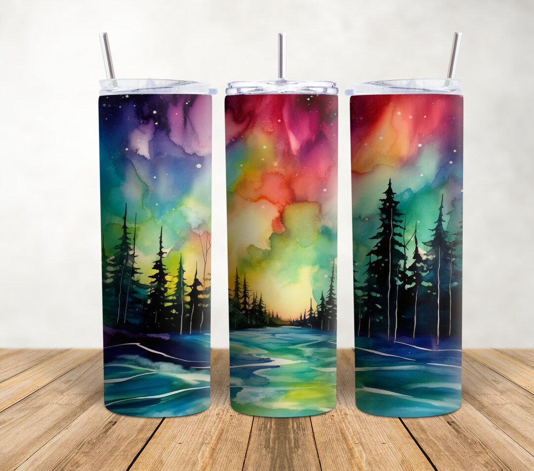 Aurora Borealis Alcohol Ink Skinny Straight & Tapered 20 Oz Tumbler ...
