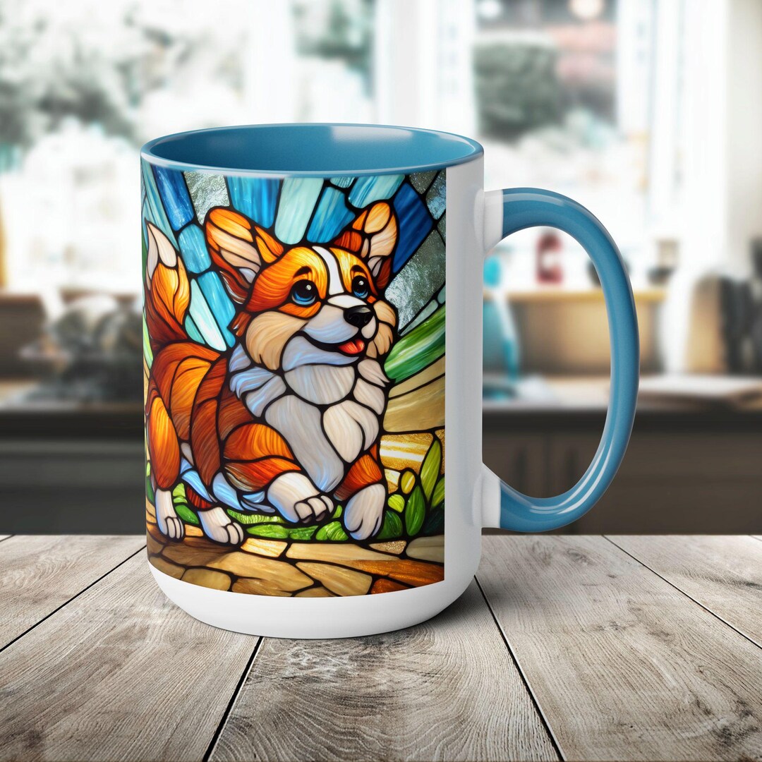 Corgi Stained Glass Mug - Cute Corgi Gift, Welsh Corgi Gift, Stained ...