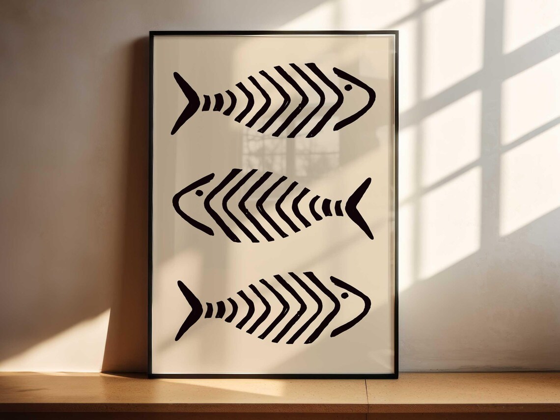 Three Fish Art Print: Black Sketched Fish on Tan (digital Download) - Etsy