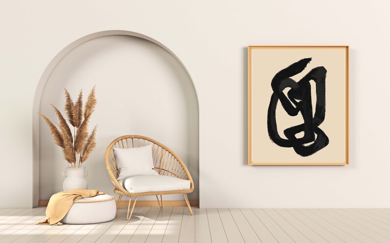 Black and Tan Abstract Shape Printable Wall Art Modern Living Room Art ...