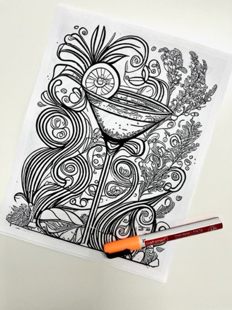 Cocktail Colouring Sheets, 16 8x10 Printable Adult Coloring Pages Black ...