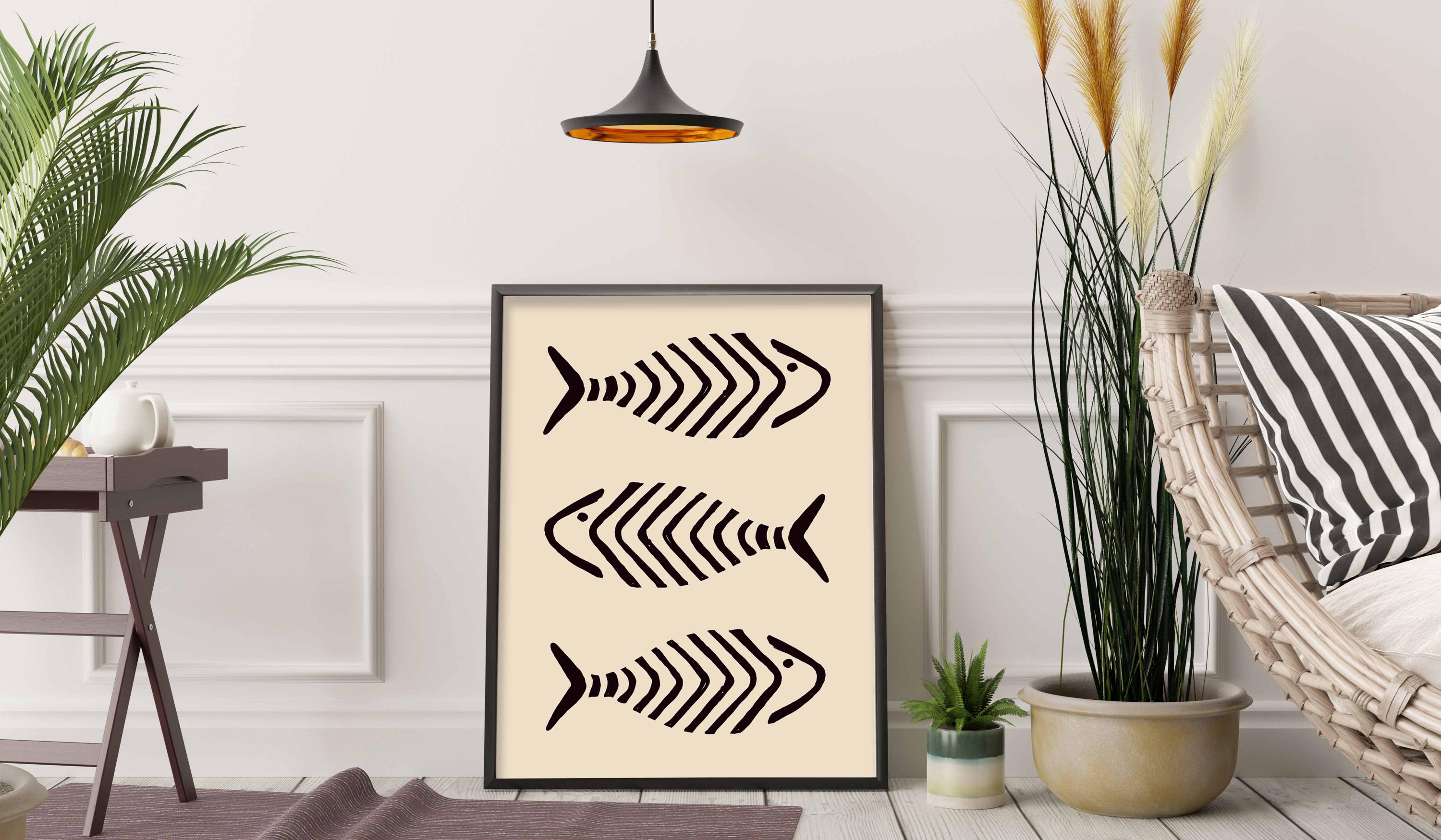 Three Fish Art Print: Black Sketched Fish on Tan (digital Download) - Etsy
