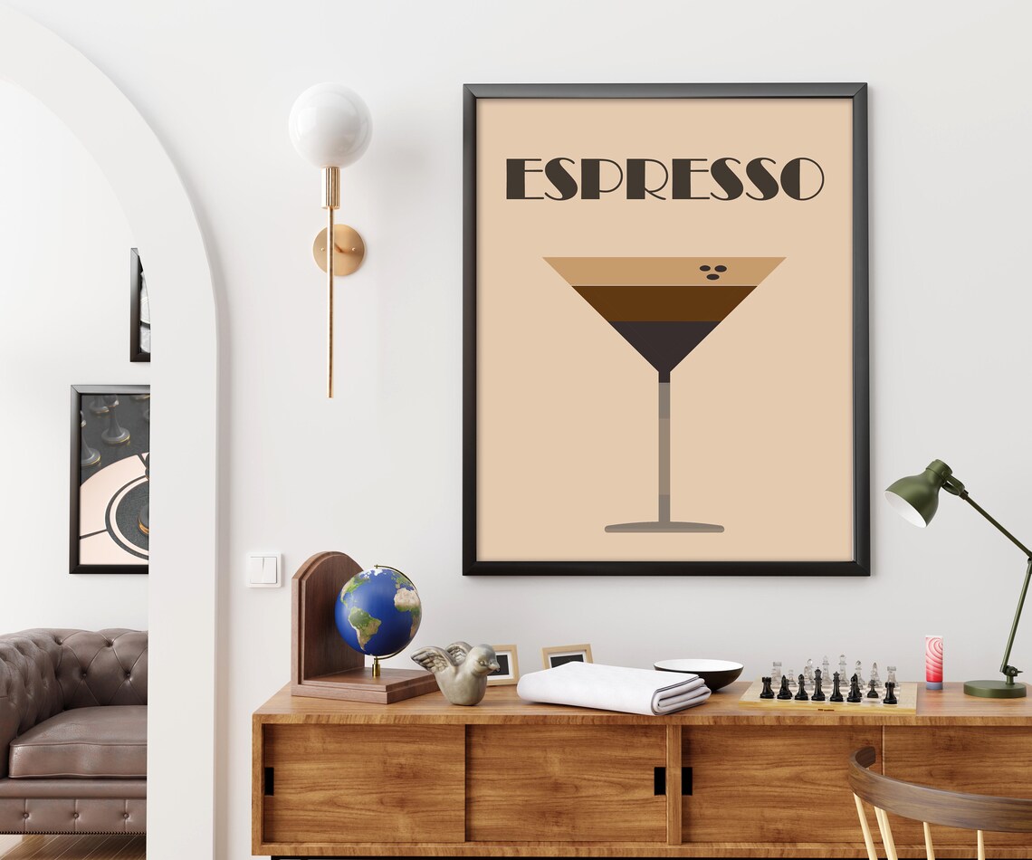 Espresso Martini Minimalistic Retro Cocktail Wall Art Poster Cute Bar ...