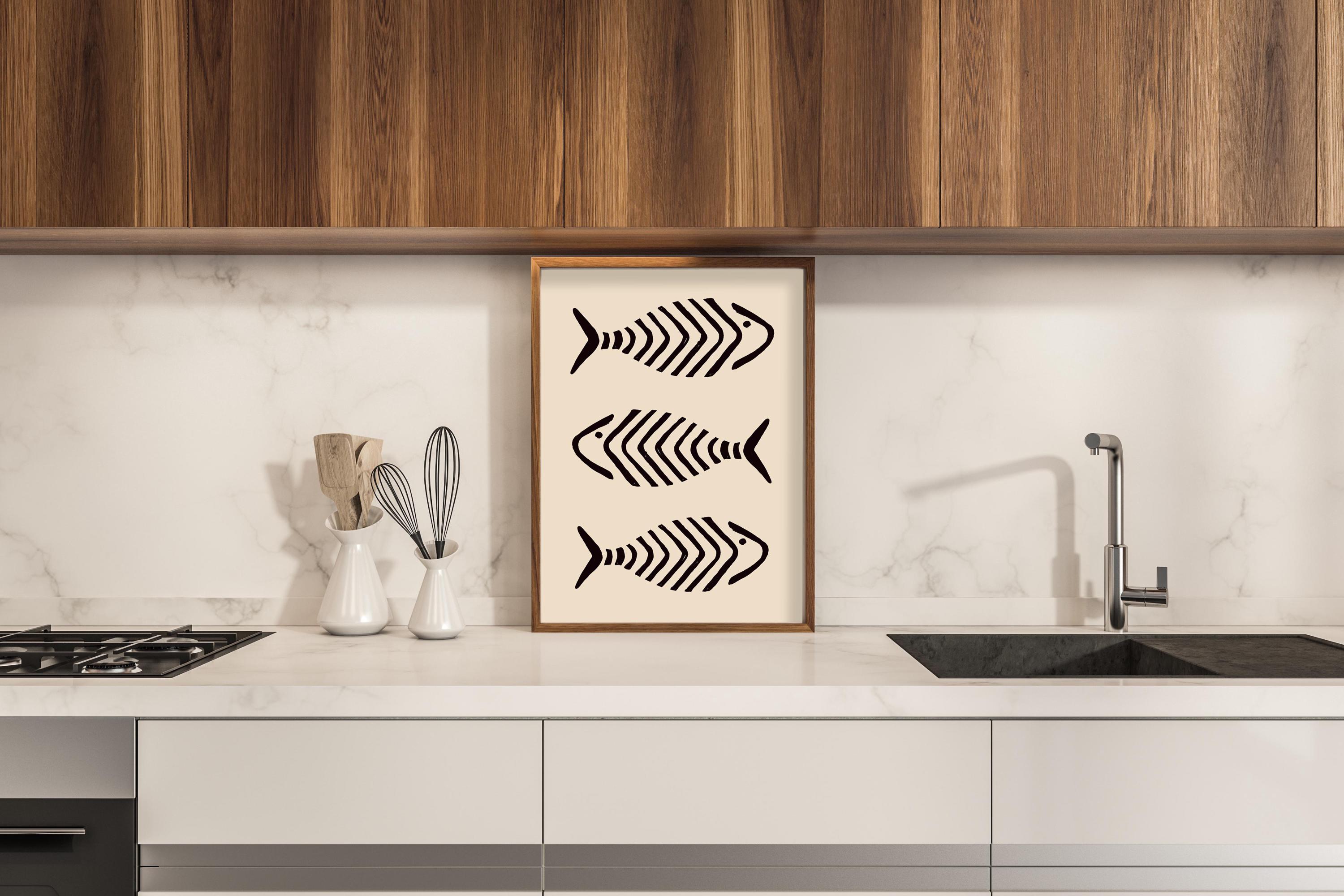 Three Fish Art Print: Black Sketched Fish on Tan (digital Download) - Etsy