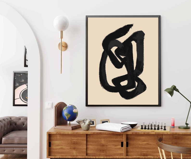 Black and Tan Abstract Shape Printable Wall Art Modern Living Room Art ...