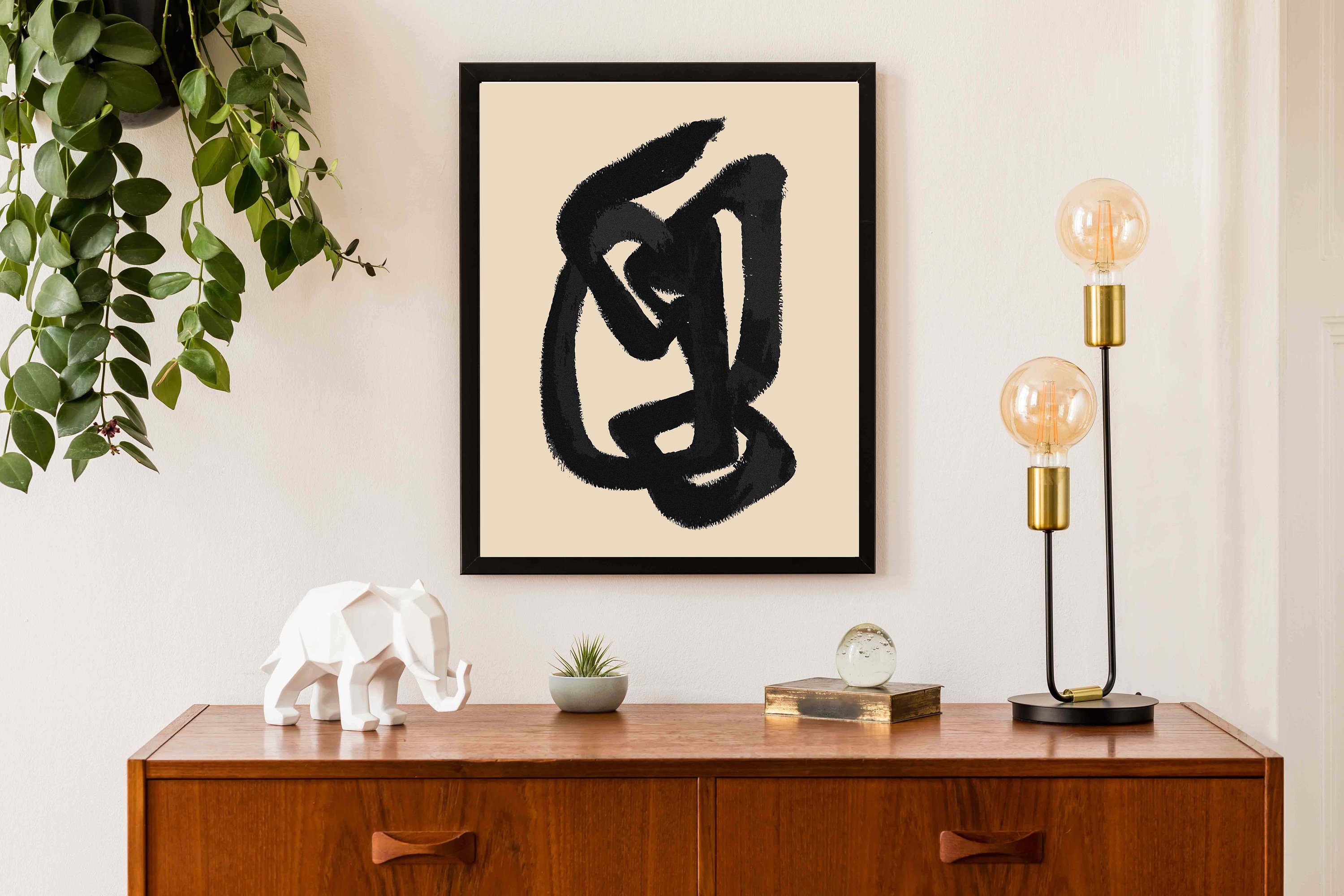 Black and Tan Abstract Shape Printable Wall Art Modern Living Room Art ...