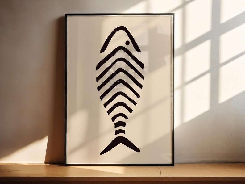 Minimalist Black & Tan Fish Art Printable – Modern Nautical Wall Decor ...