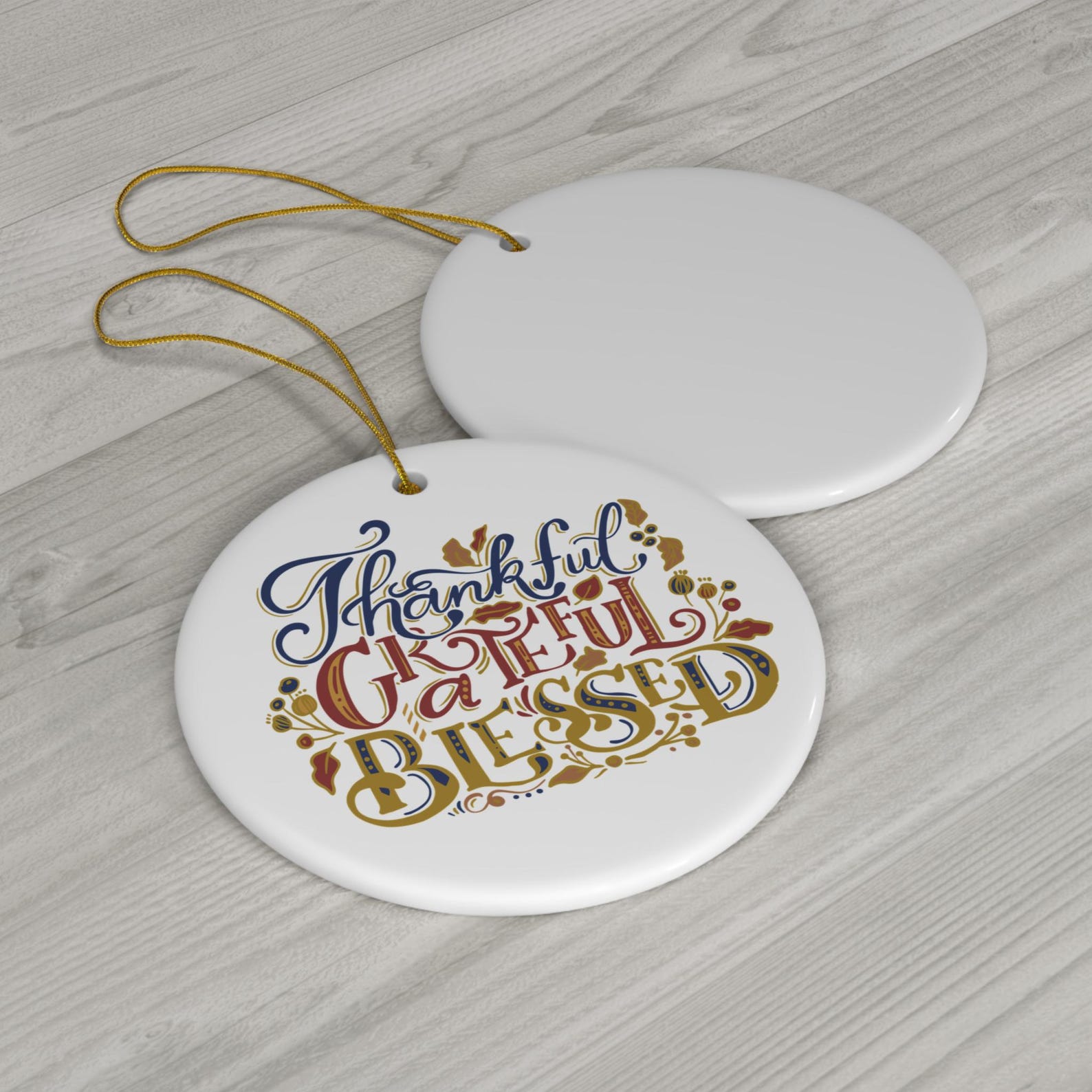 Thankful Grateful Blessed Ceramic Ornament, 2 Shapes Seasonal Tree ...