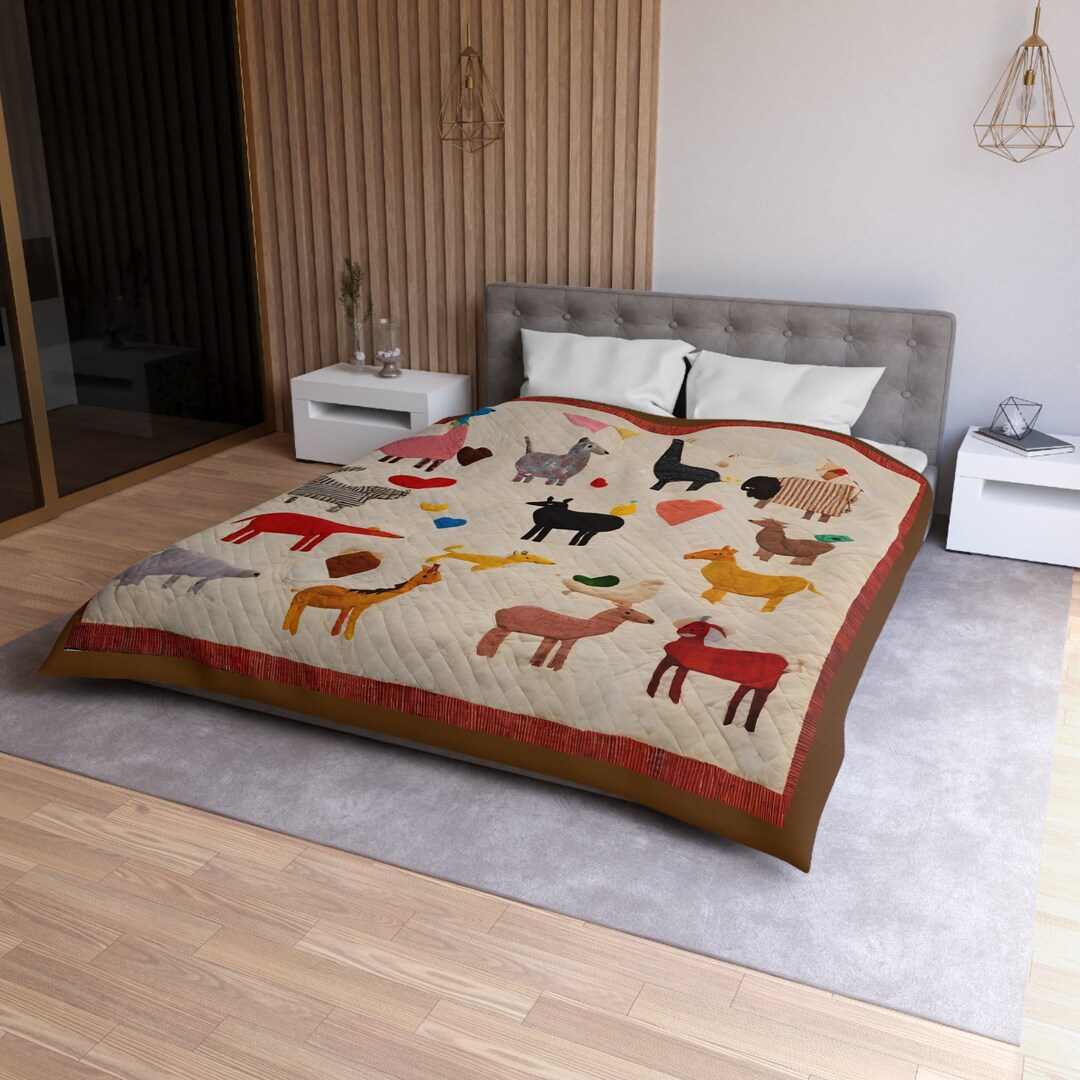 Woven Quilt Pattern of Animals With Hearts Microfiber Duvet Cover - Etsy