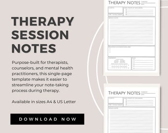 Therapist Session Notes Digital Template PDF, Printable Client Progress ...