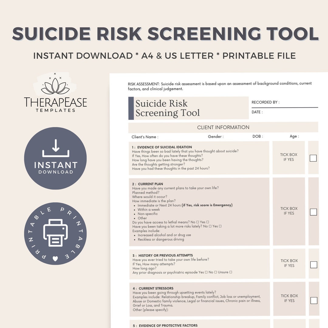 Risk Assessment Digital Template PDF, Suicide Assessment Form, Suicide ...