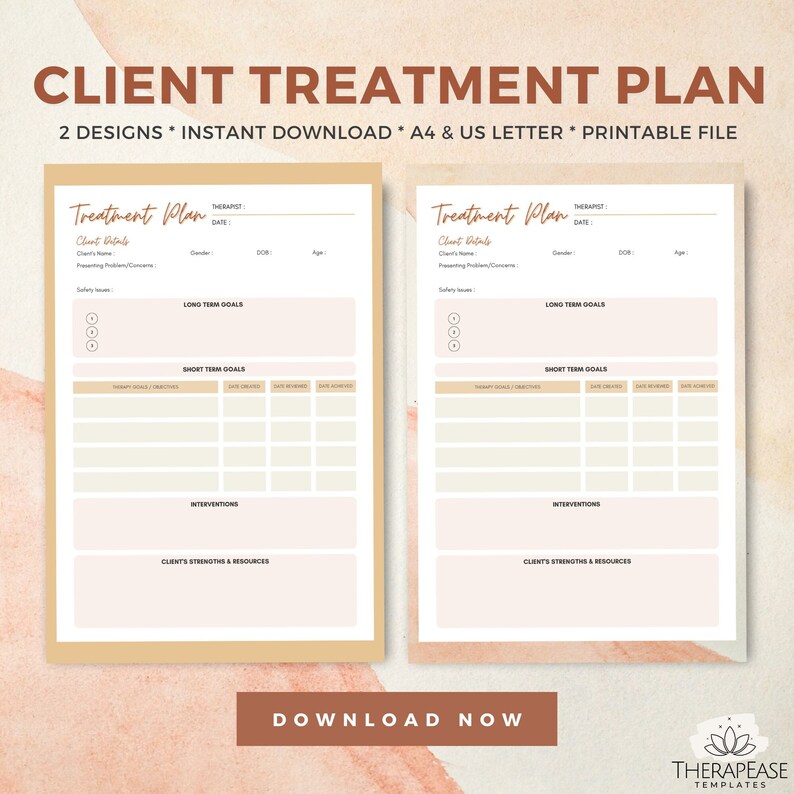 Client Treatment Plan, Digital Template for Psychologists & Therapists ...