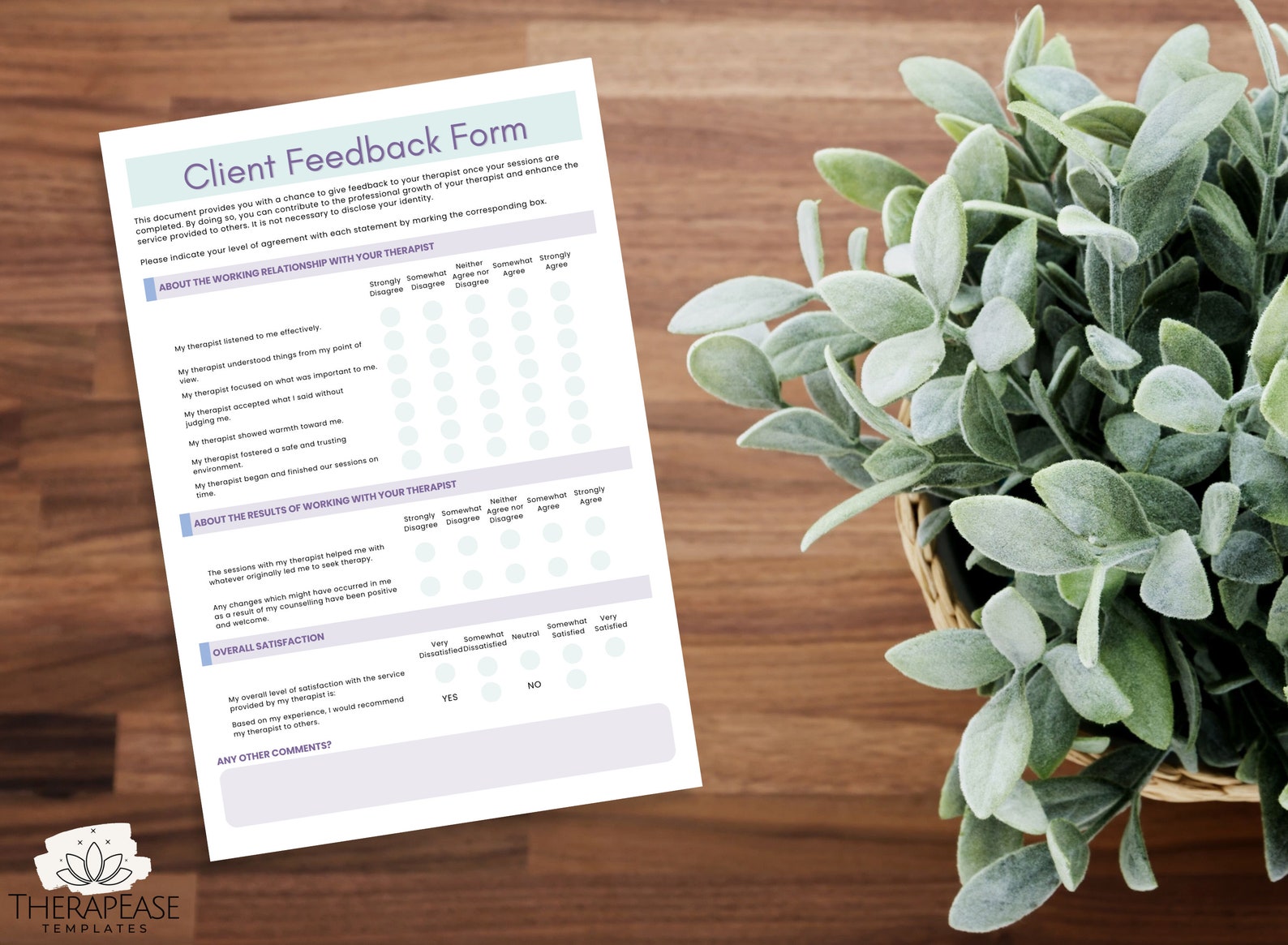 Client Feedback Form Template, Printable Forms for Therapists ...