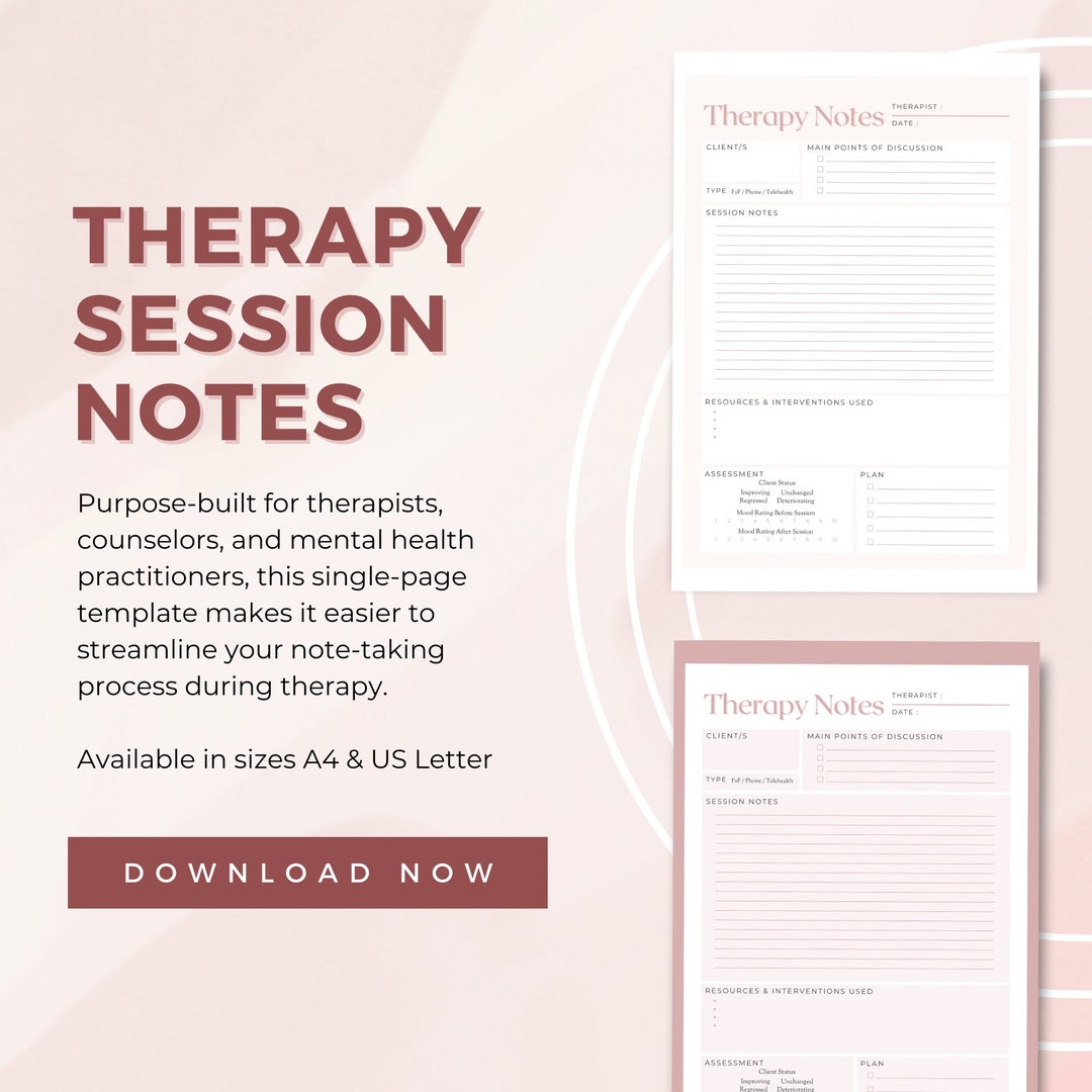Therapist Session Notes Digital Template PDF, Printable Client Progress ...