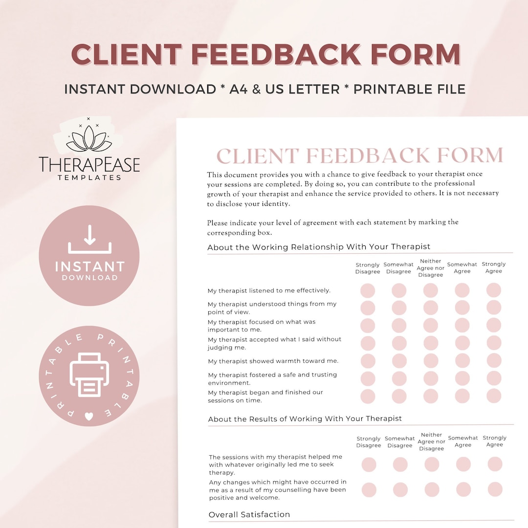 Client Feedback Form Template, Printable Forms for Therapists ...