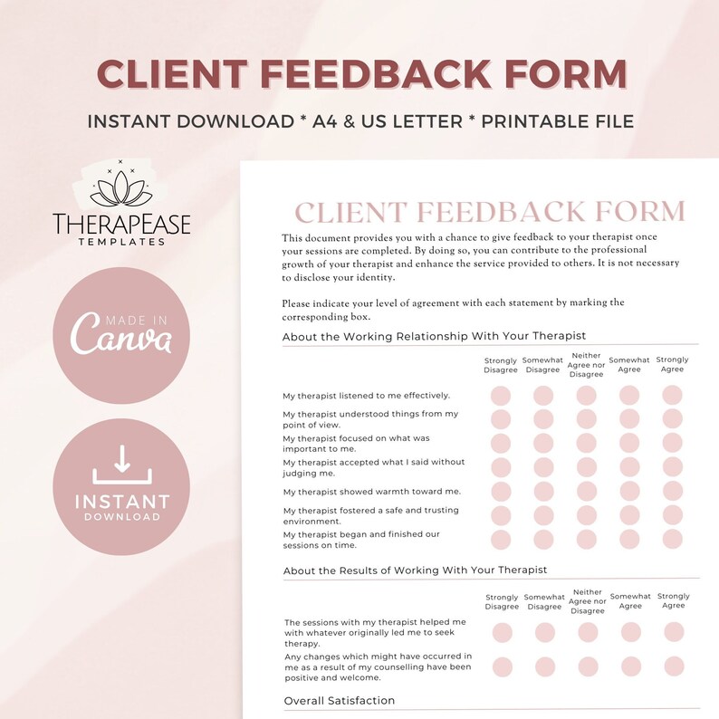 Client Feedback Form Template Printable Forms for Therapists - Etsy