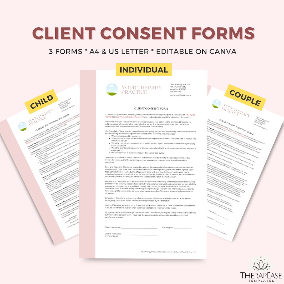 Client Consent Form Templates for Therapists, Informed Consent Form ...