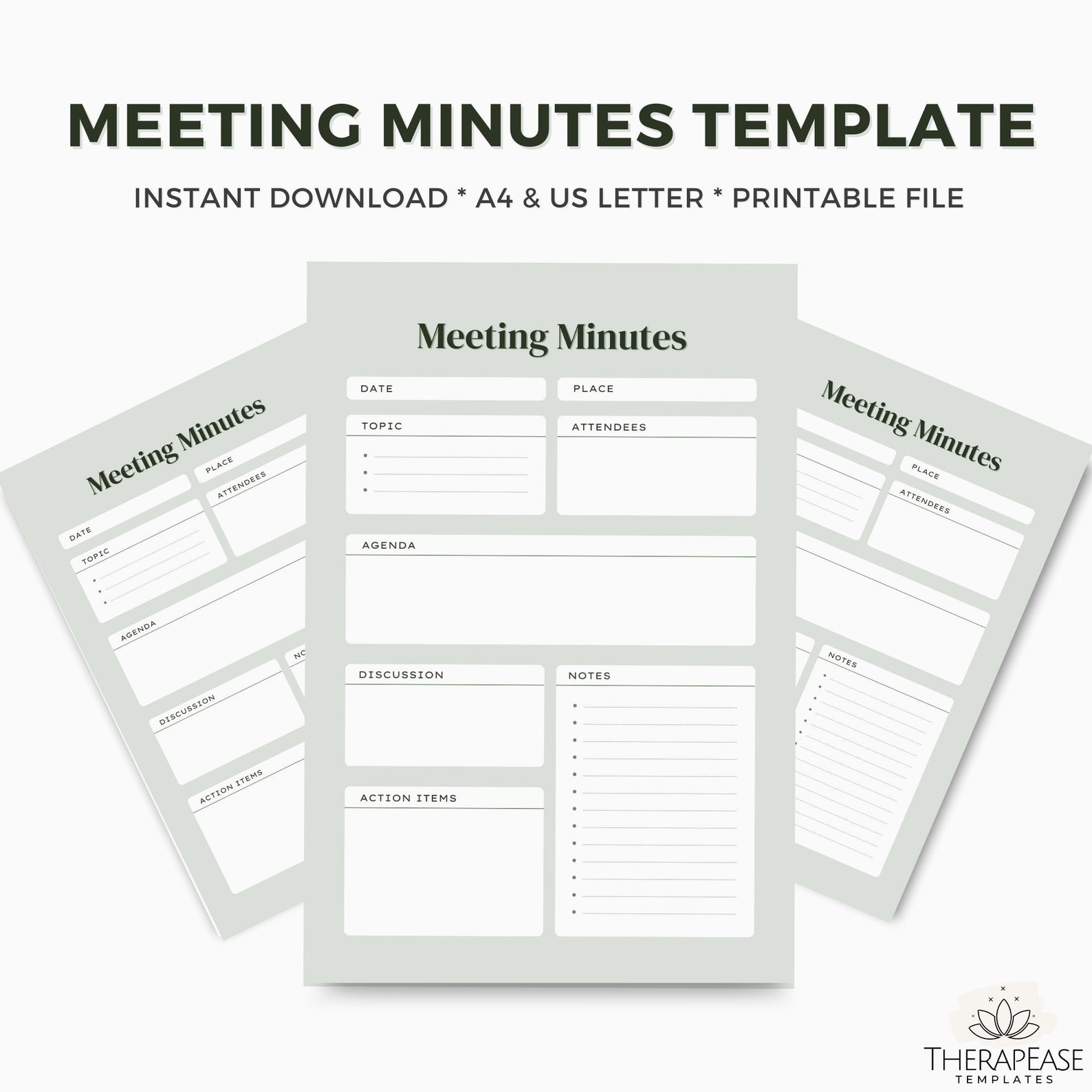 Meeting Minutes Digital Template, Therapy Supervision Notes, Work ...