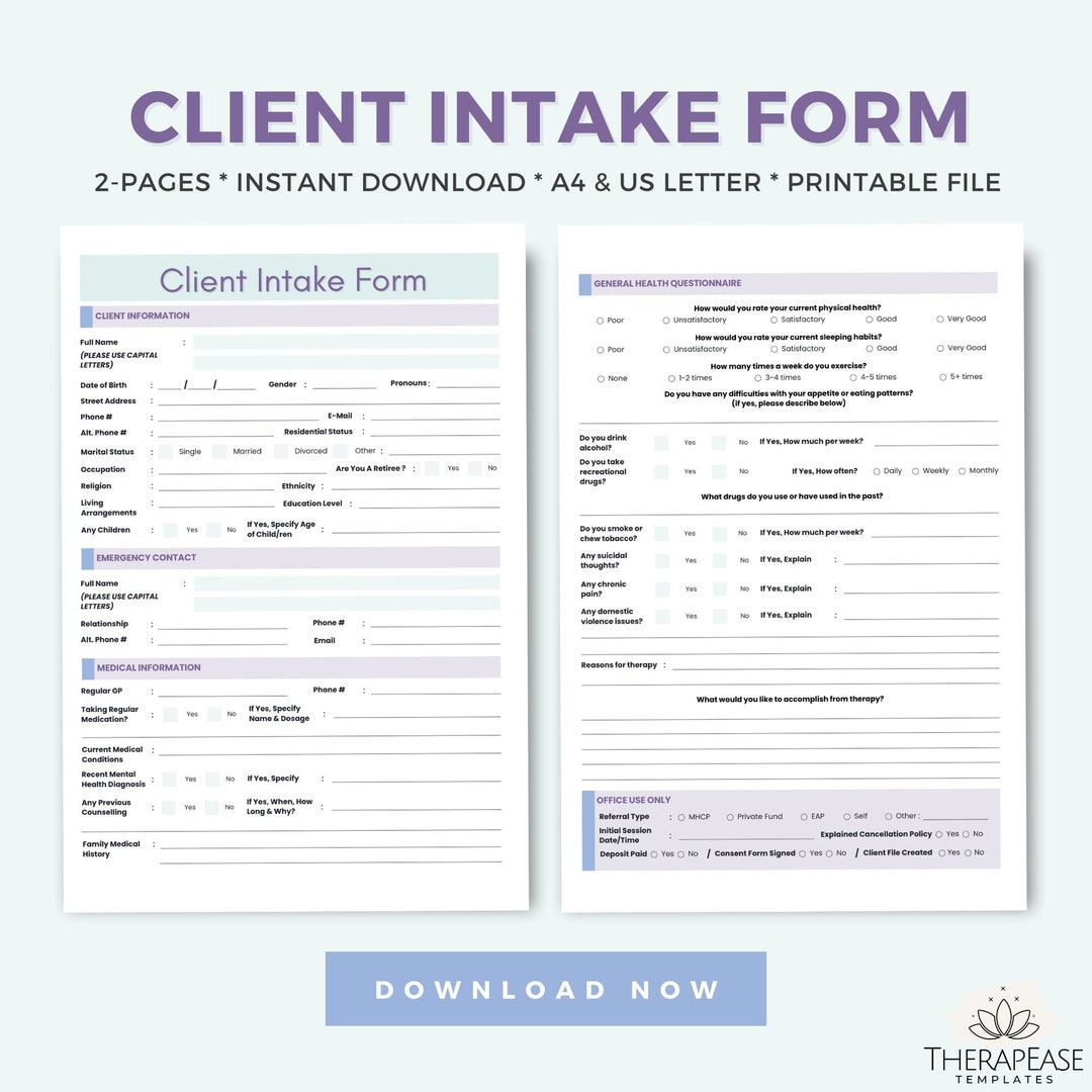 Client Intake Form Digital Template, Therapy Signup Form, Therapy ...