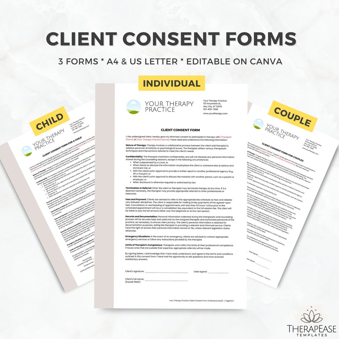 Client Consent Form Templates for Therapists, Informed Consent Form ...