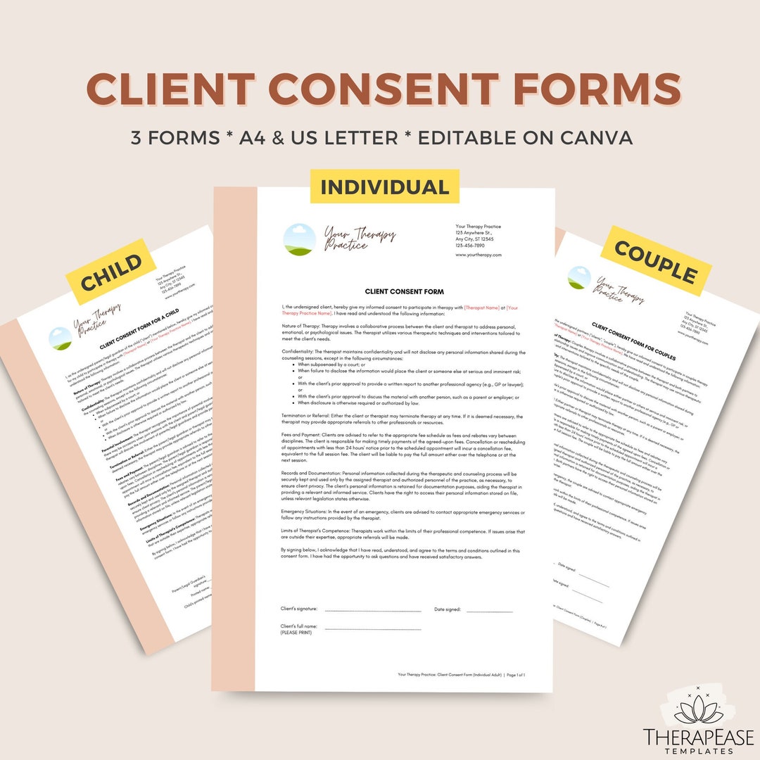 Client Consent Form Templates for Therapists, Informed Consent Form ...