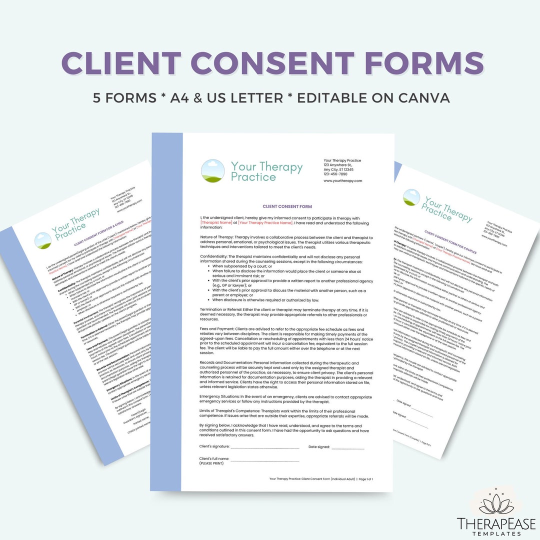 Client Consent Form Templates for Therapists, Informed Consent Form ...