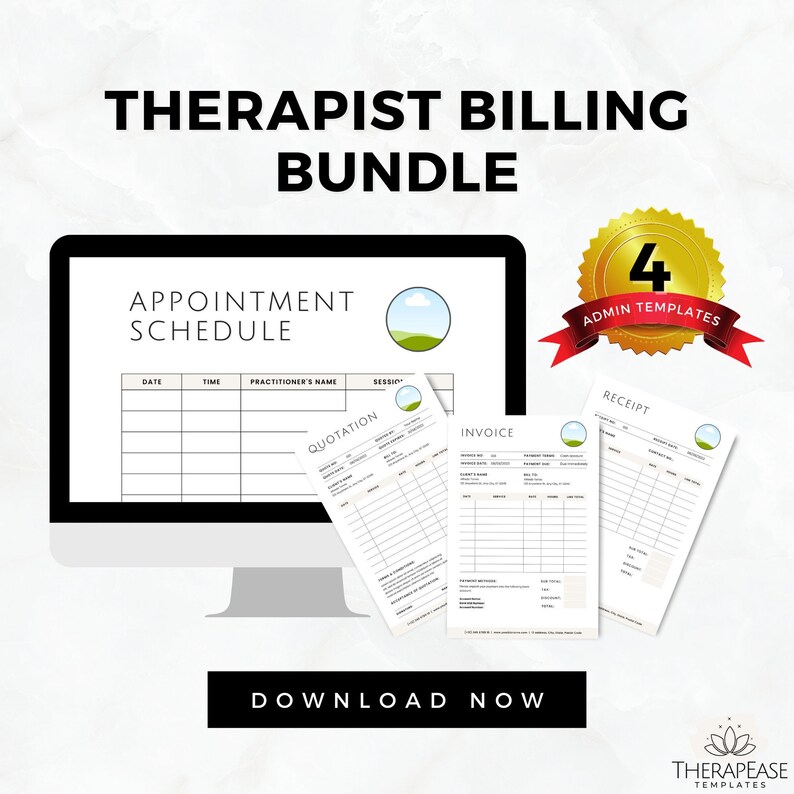 Therapist Billing Template Bundle, Invoice, Quotation, Receipt, Appointment Schedule Canva ...
