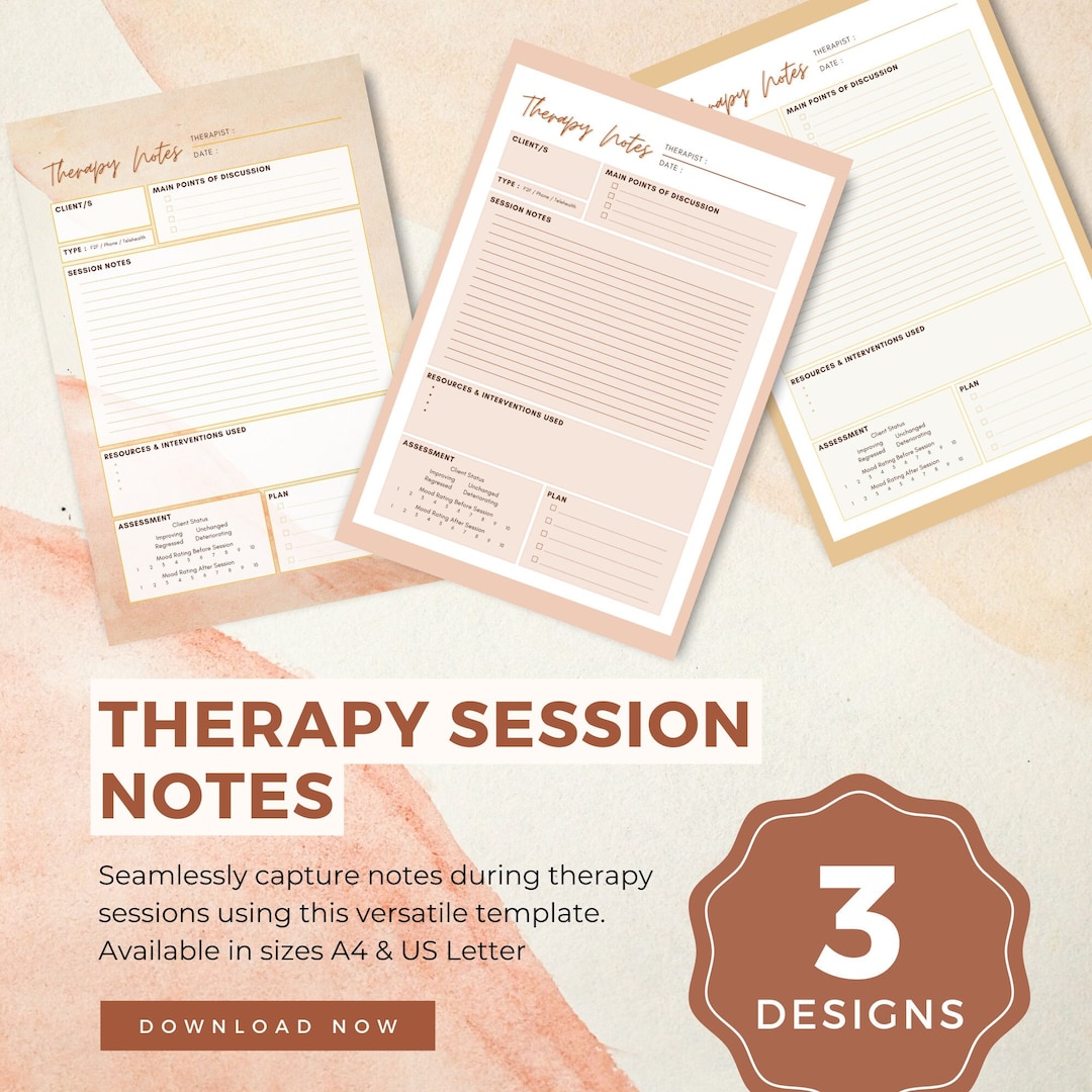 Therapist Session Notes Digital Template PDF, Printable Client Progress ...