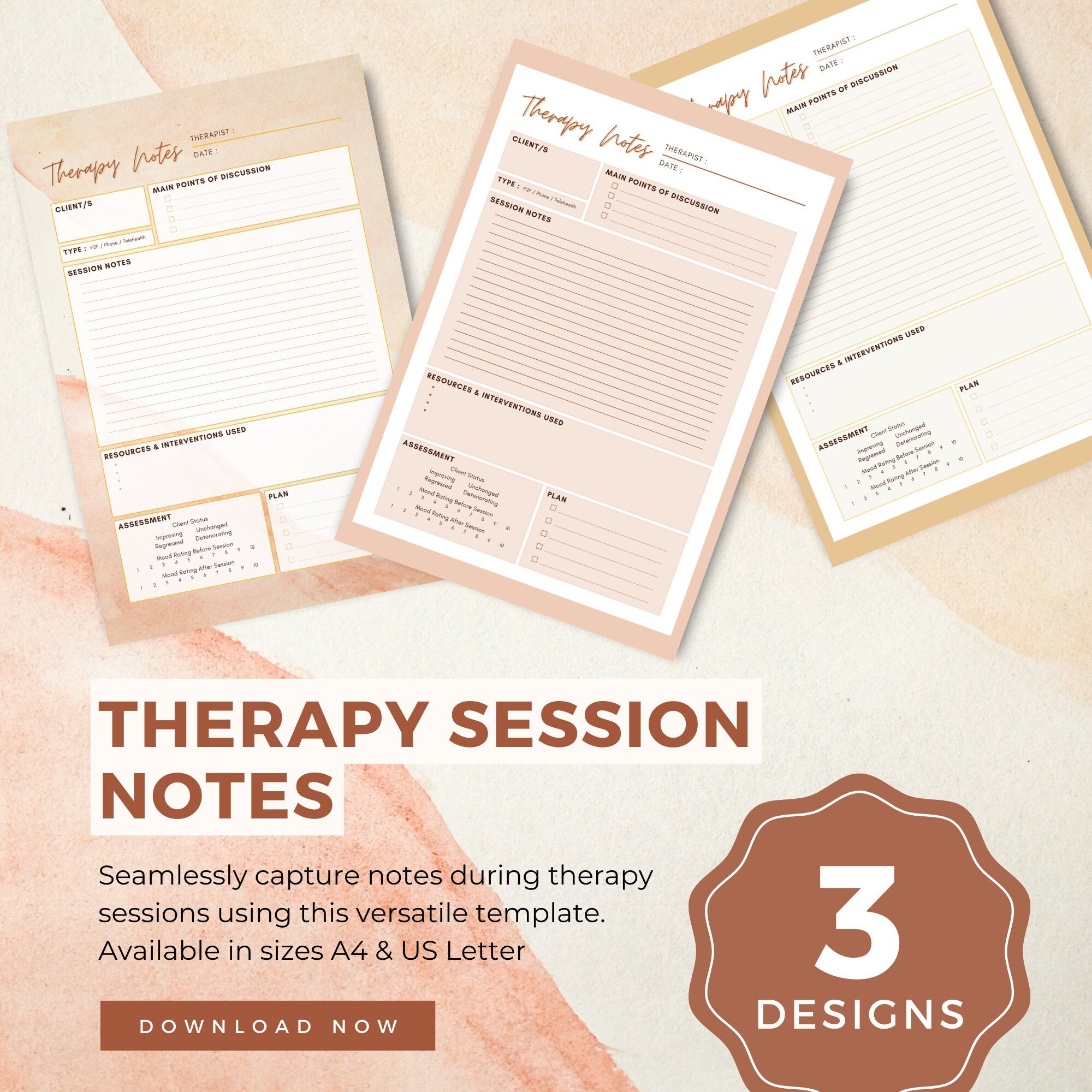 Therapist Session Notes Digital Template PDF, Printable Client Progress ...