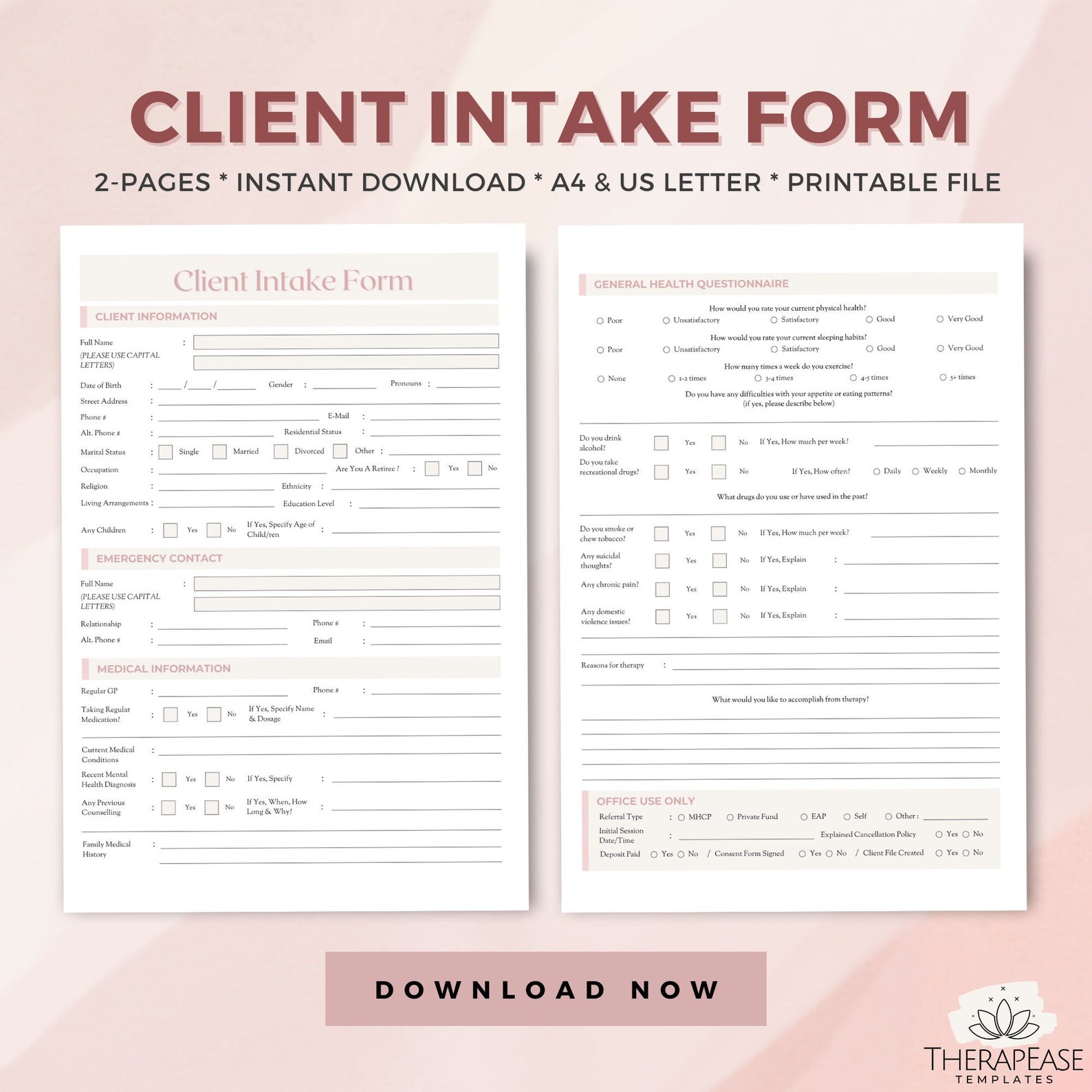 Client Intake Form Digital Template, Therapy Signup Form, Therapy ...