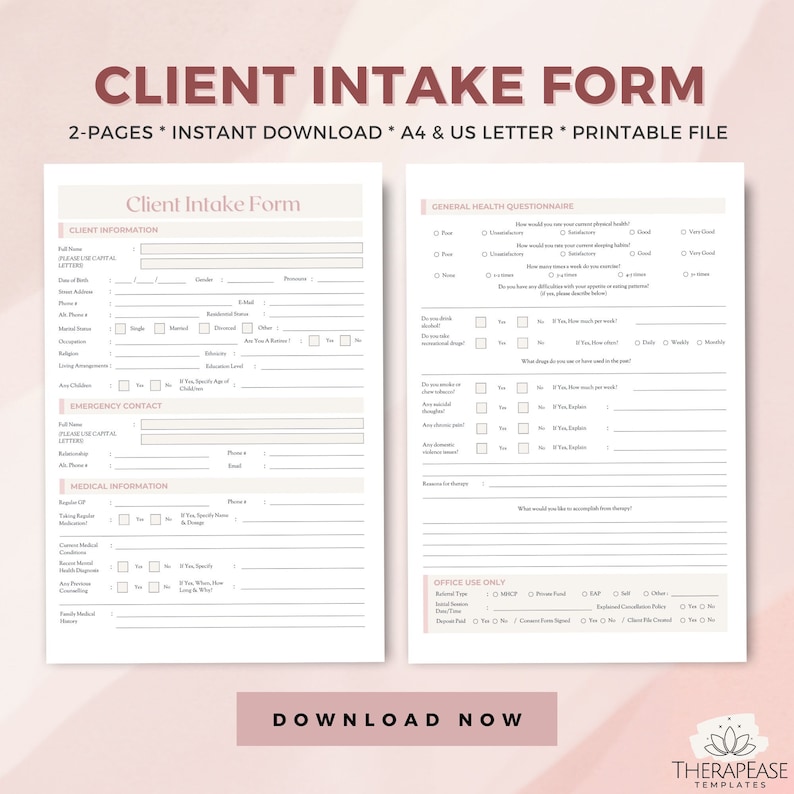 Client Intake Form Digital Template, Therapy Signup Form, Therapy ...