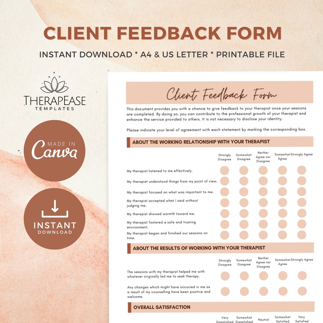 Client Feedback Form Template Printable Forms for Therapists - Etsy