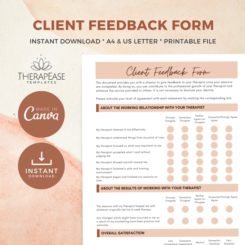 Client Feedback Form Template Printable Forms for Therapists - Etsy
