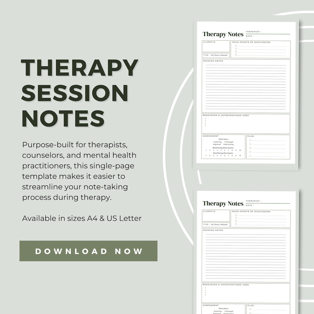 Therapist Session Notes Digital Template PDF, Printable Client Progress ...