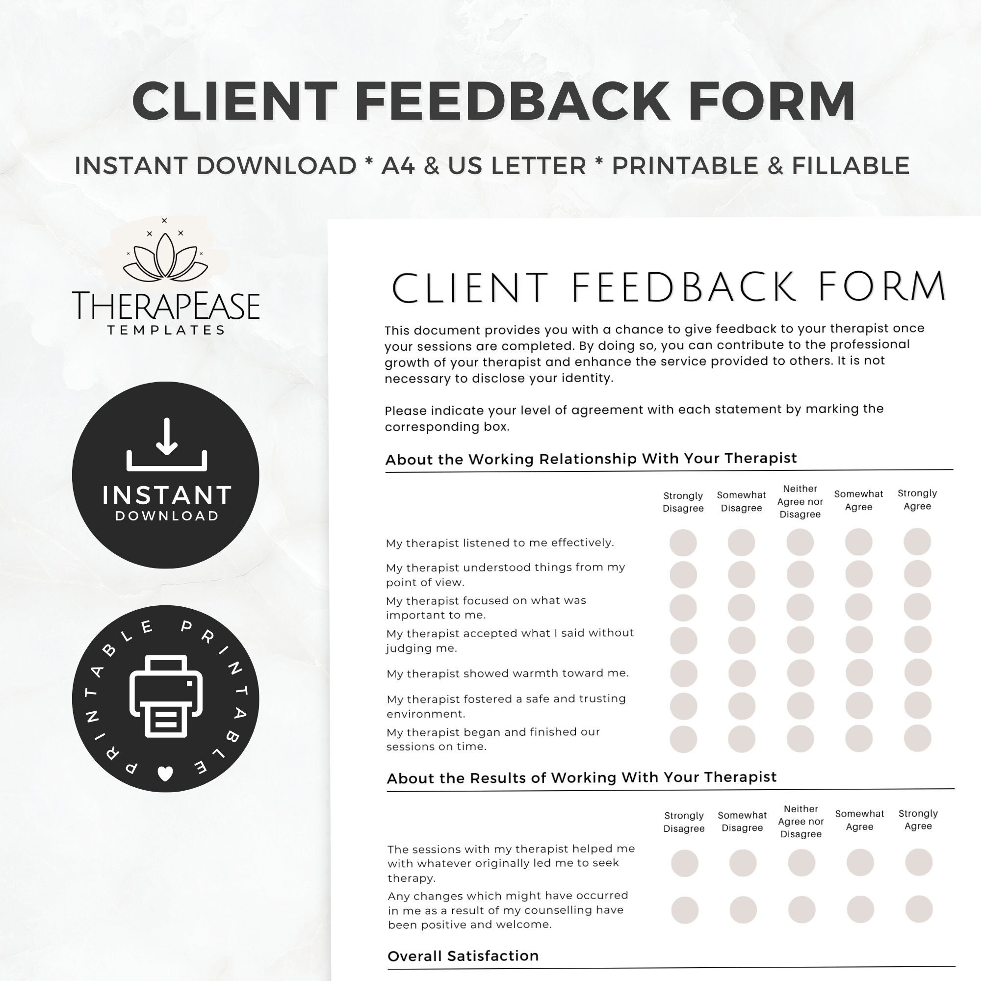 Client Feedback Form Template, Printable Forms for Therapists ... Client Feedback Form Template, Printable Forms for Therapists ...