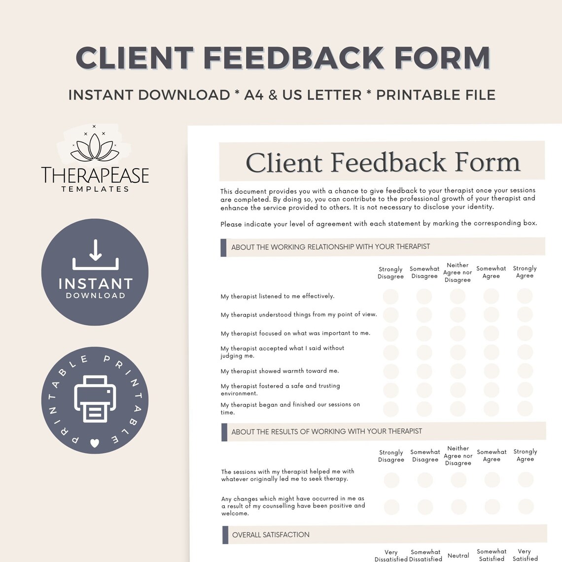 Client Feedback Form Template, Printable Forms for Therapists ...