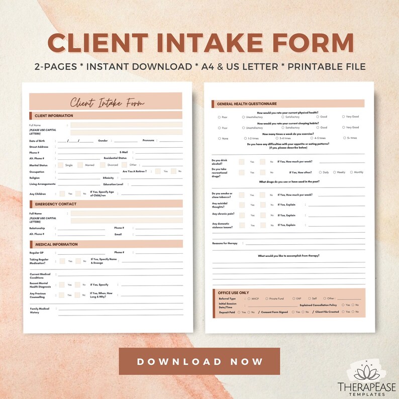 Client Intake Form Digital Template, Therapy Signup Form, Therapy ...