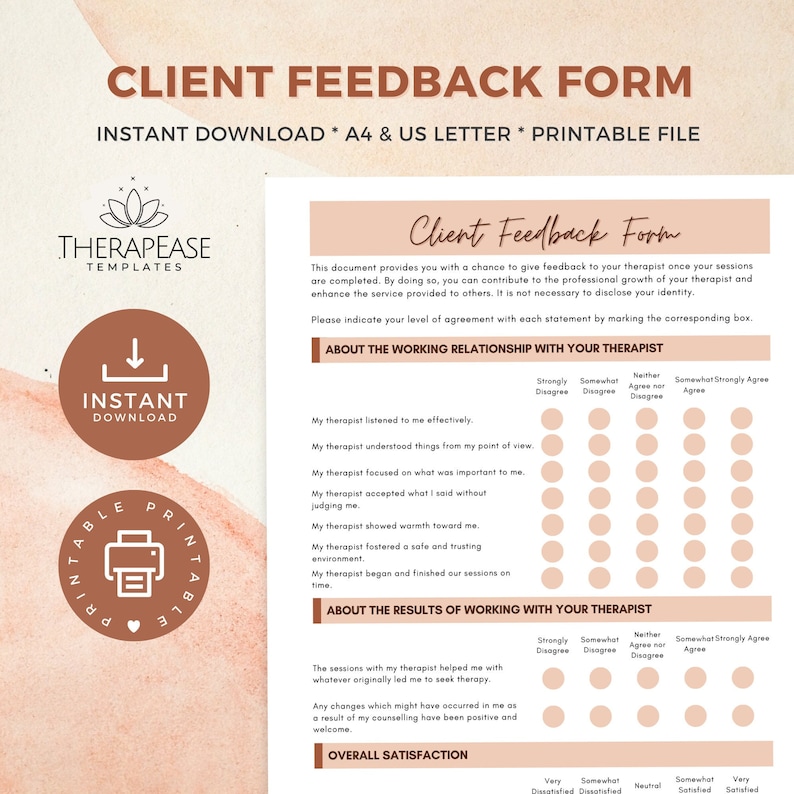 Client Feedback Form Template, Printable Forms for Therapists ...