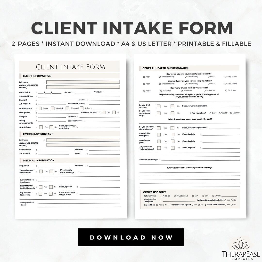 Client Intake Form Digital Template, Therapy Signup Form, Therapy ...