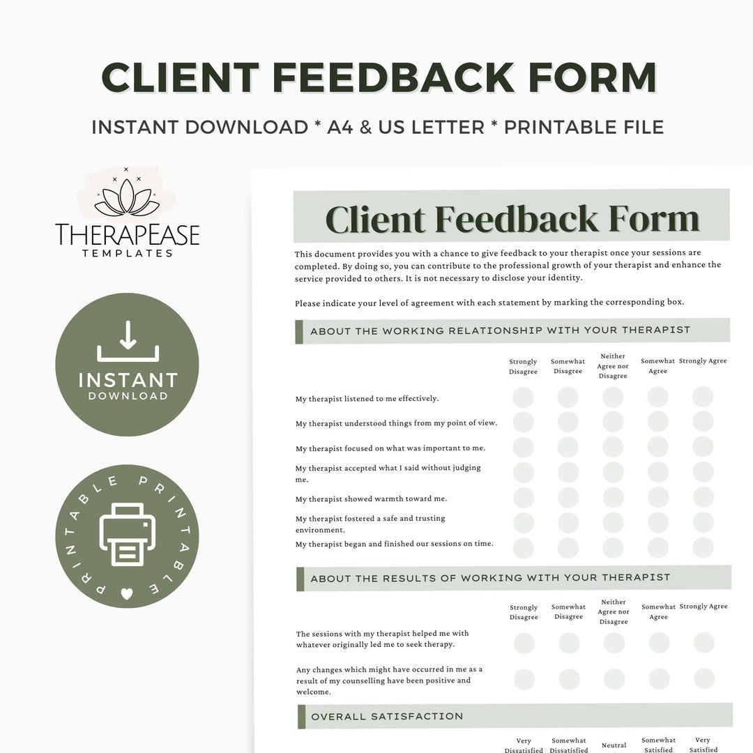 Client Feedback Form Template, Printable Forms for Therapists ...