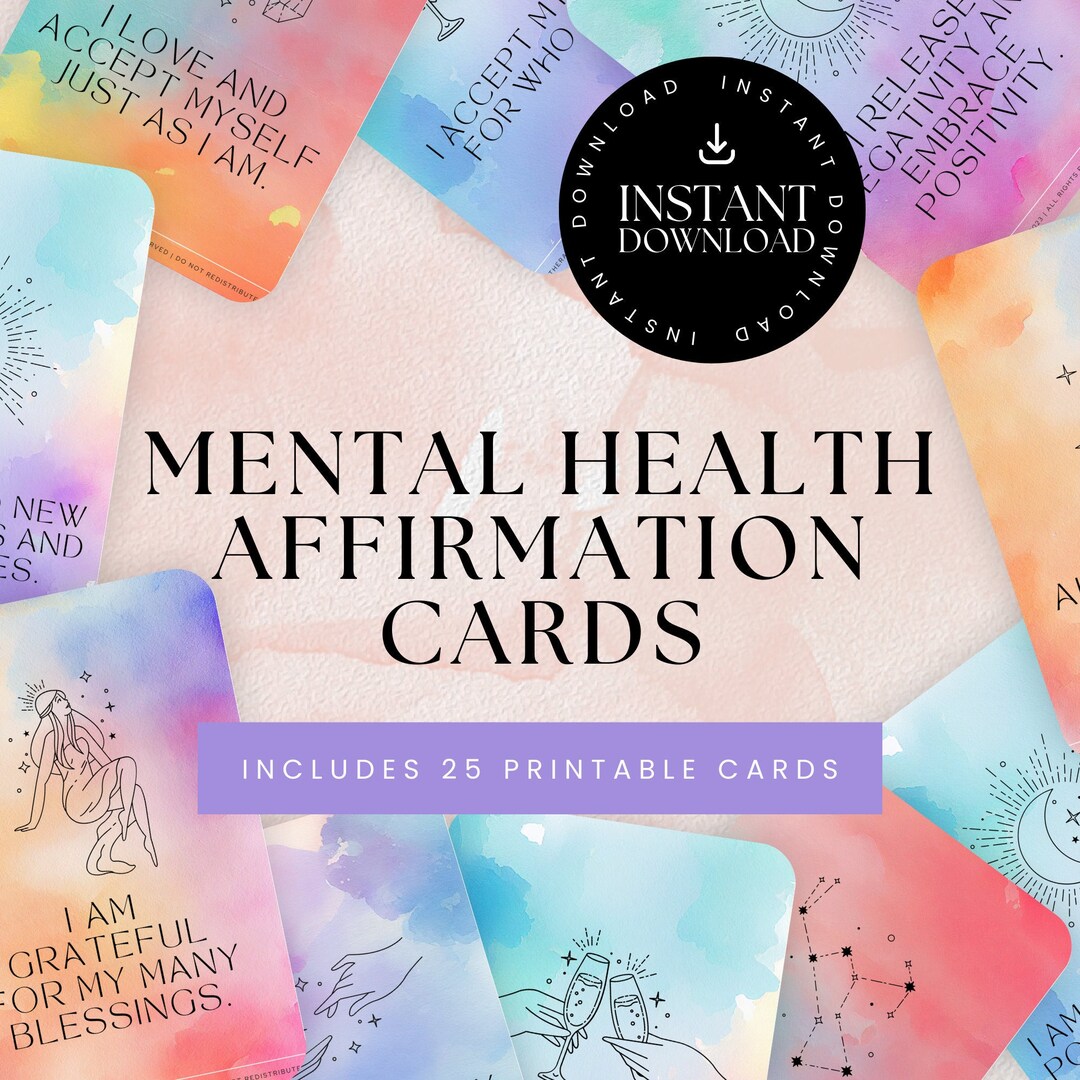 Mental Health Affirmation Cards (watercolor Design), Therapy Flash ...