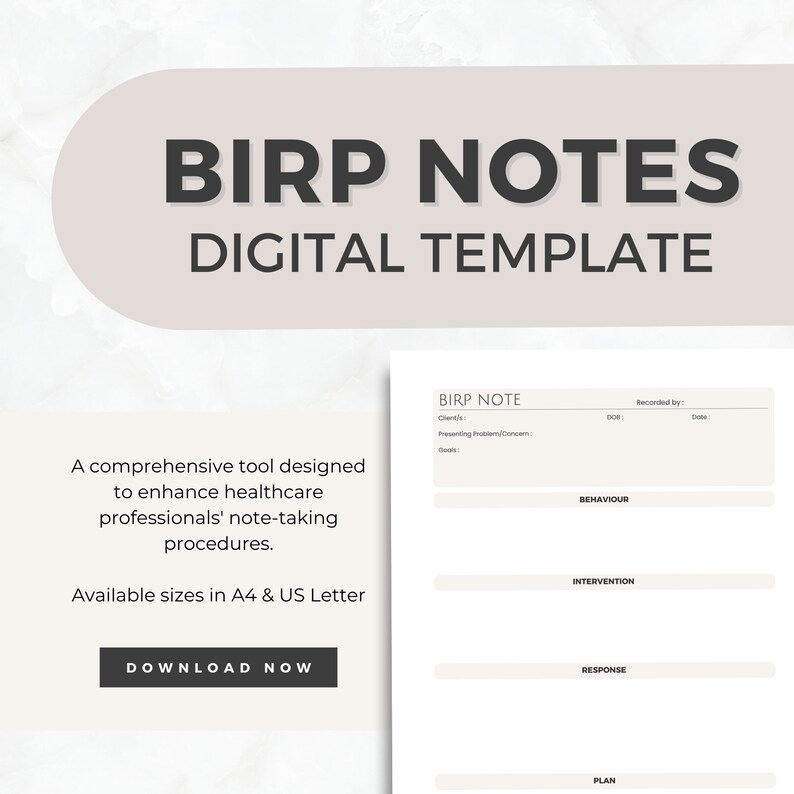 BIRP Notes Digital Template, Effective Note-taking Tool for Therapists ...