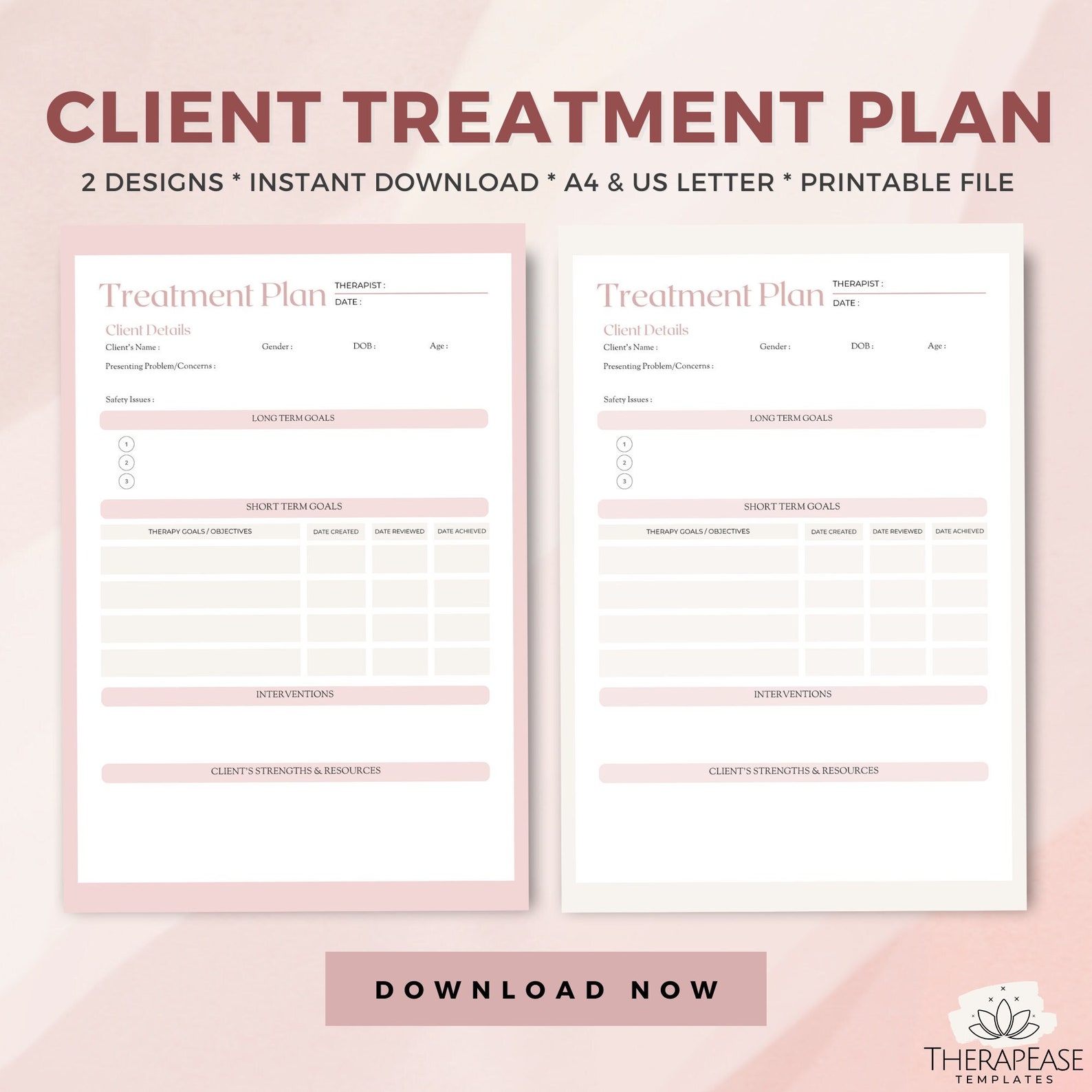 Client Treatment Plan, Digital Template for Psychologists & Therapists, Mental Health Assessment ...