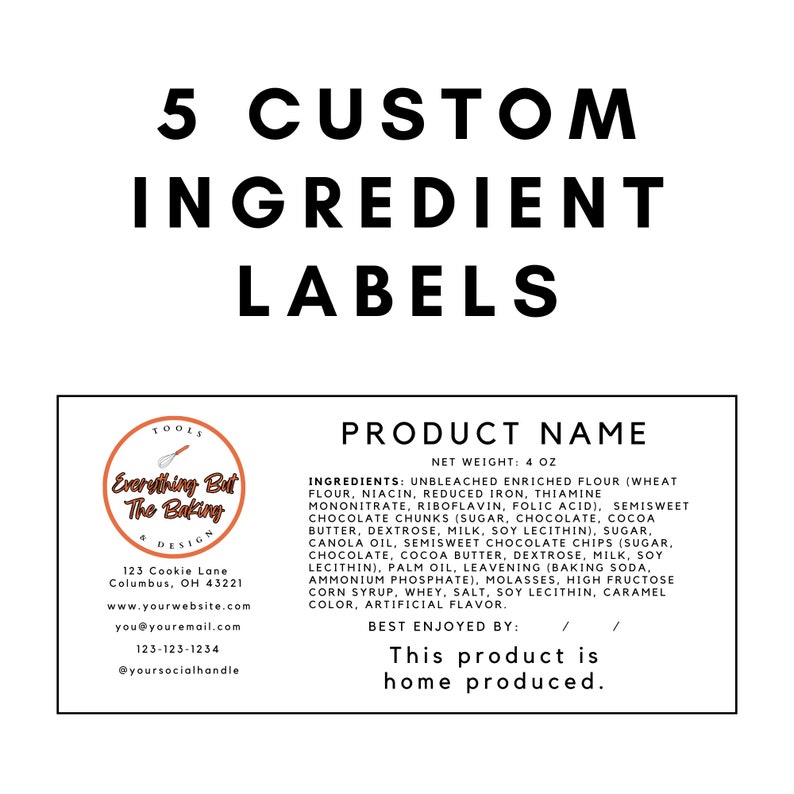 Custom Cottage Food/home Bakery Ingredient Label - Etsy
