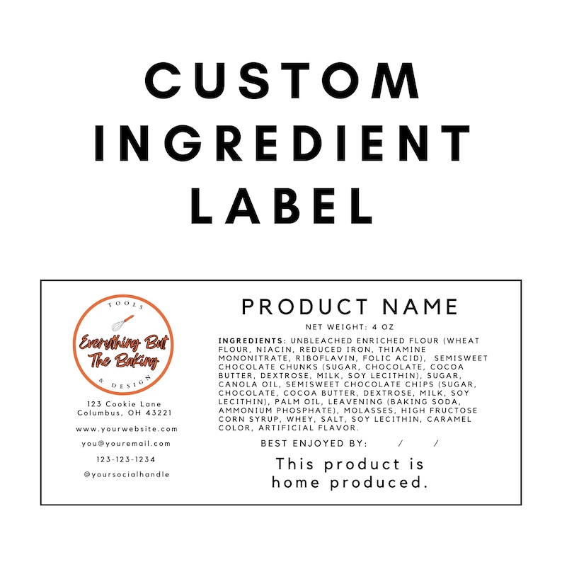 Custom Cottage Food/home Bakery Ingredient Label - Etsy