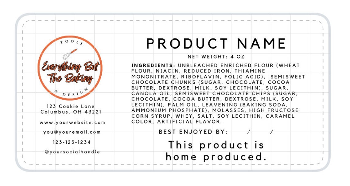 Custom Cottage Food/home Bakery Ingredient Label - Etsy