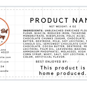 Custom Cottage Food/home Bakery Ingredient Label - Etsy